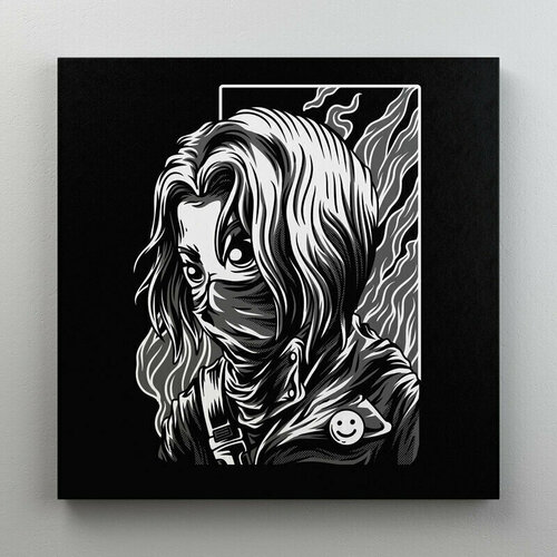 Интерьерная картина на холсте "Граффити - девушка в маске" размер 25x25 см