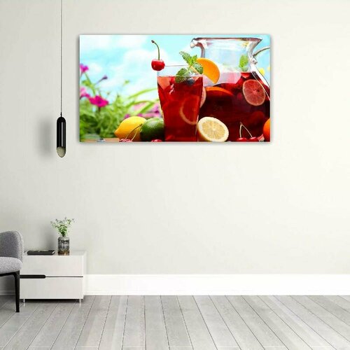 Картина на холсте 60x110 LinxOne "Графин мята лайм сок вишни" интерьерная для дома / на стену / на кухню / с подрамником