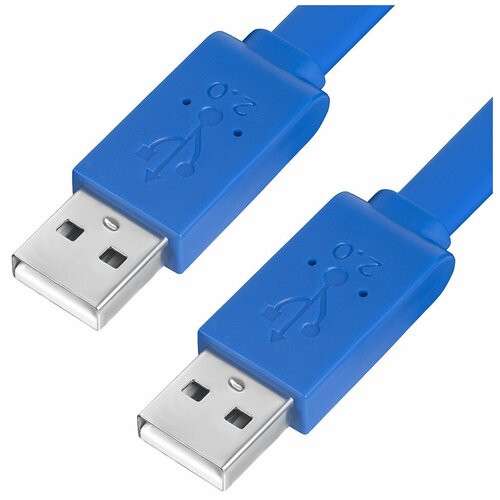 GCR Кабель PROF 3.0m USB 2.0, AM/AM, плоский, синий, морозостойкий