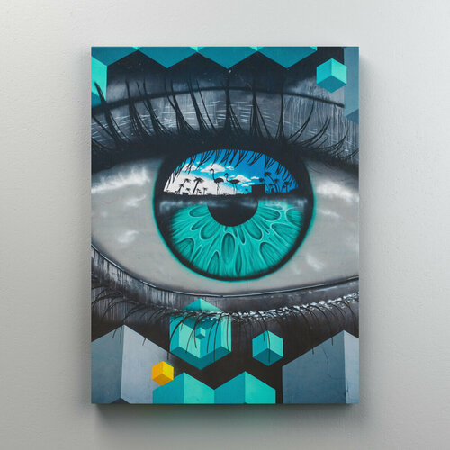 Интерьерная картина на холсте "Абстракция голубые глаза" стрит арт, размер 22x30 см
