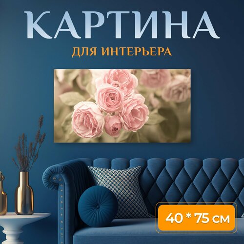 Картина на холсте "Розы, цветок, завод" на подрамнике 75х40 см. для интерьера