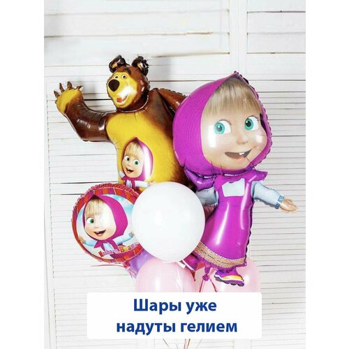 Облако из воздушных шаров с гелием, подарок на день рождения Маша и Медведь