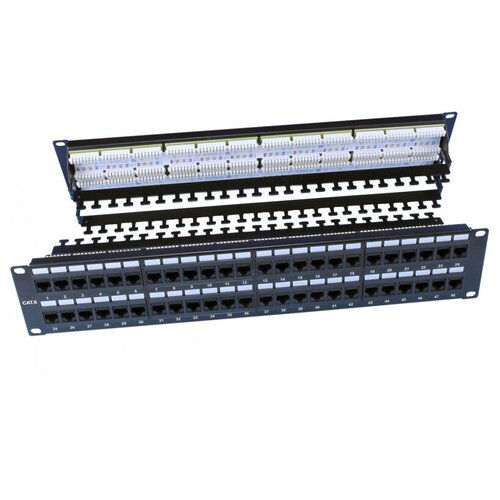 Патч-панель Hyperline PP3-19-48-8P8C-C6-110D 19, 2U, 48 портов RJ-45, категория 6, Dual IDC, ROHS, цвет черный (задний кабельный организатор в комплек