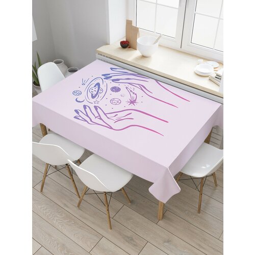 Прямоугольная тканевая скатерть на стол JoyArty с рисунком "Космос в твоих руках" 145 на 180 см