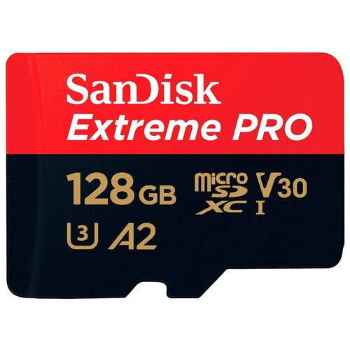 Карта памяти SanDisk microSDXC 128 ГБ Class 10, V30, A2, UHS Class 3, R/W 170/90 МБ/с, адаптер на SD, 1 шт., красный/черный