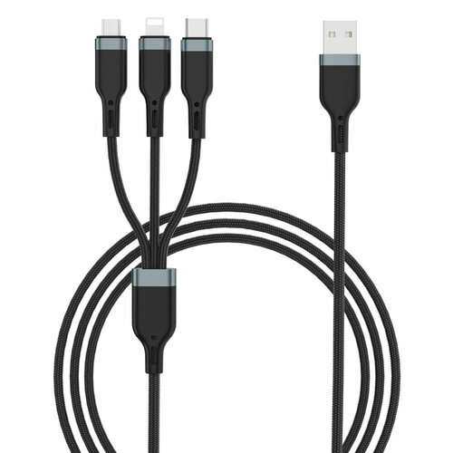 Кабель для зарядки WiWU Platinum USB to Type-C + Lightning + Micro 3.1A PD, Wi-C014, 1.2 метра, черный