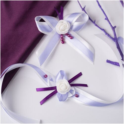 Оригинальный комплект украшений для свидетелей на свадьбу "Фиолетовый стиль" - браслет и бантик