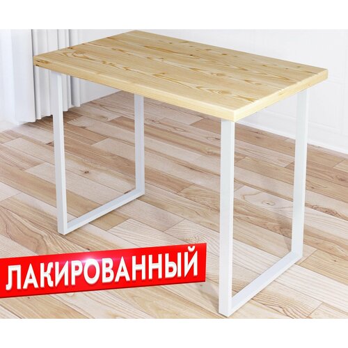 Стол кухонный Loft с лакированной столешницей из массива сосны 40 мм и белыми металлическими ножками, 100х75х75 см