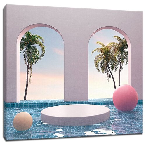 Картина Уютная стена "Дивный бассейн с видом на пальмы" 70х60 см