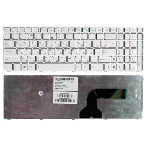 Клавиатура для ноутбука Asus 04GNV32KUS00-3, русская, белая рамка, белые кнопки