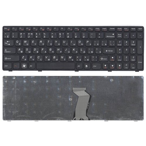 Клавиатура для ноутбука Lenovo IdeaPad G580GH черная с черной рамкой