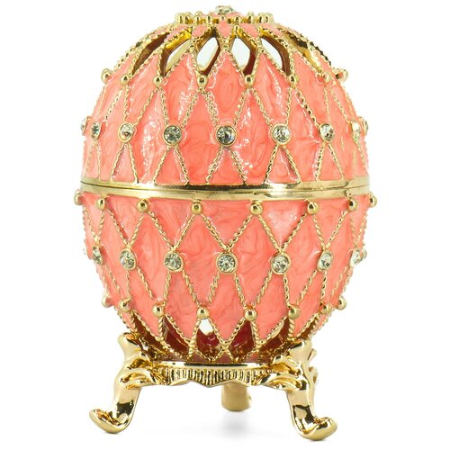 Шкатулка Яйцо в стиле Фаберже узор "Сетка" 7,5 см Розовая / Золотистая