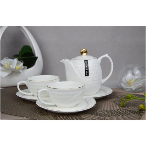 Набор чайный на 2 персоны, 4 предмета, объем чашек 200мл, объем чайника 650мл, форма круглая "Снежная королева"
