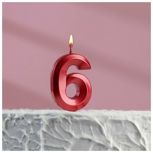 Свеча в торт на шпажке «‎Грань», цифра "6", 5 х 3.5 см, красная