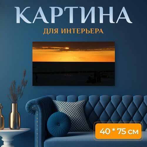 Картина на холсте "Пляж, солнце, заход солнца" на подрамнике 75х40 см. для интерьера