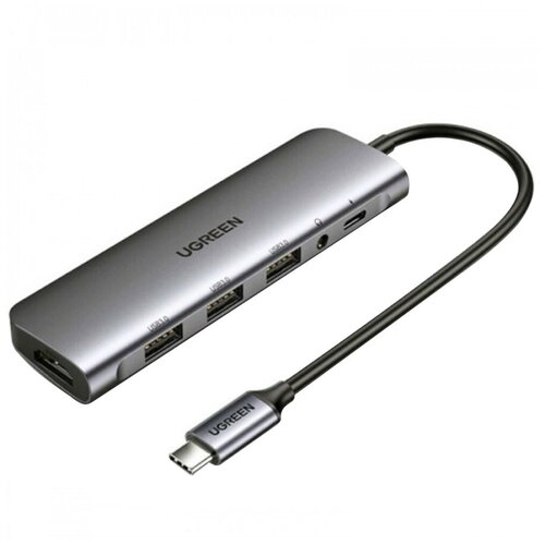 UGREEN. USB концентратор 6 в 1 (хаб), 3 x USB 3.0, HDMI, Jack 3,5 мм, PD (80132)