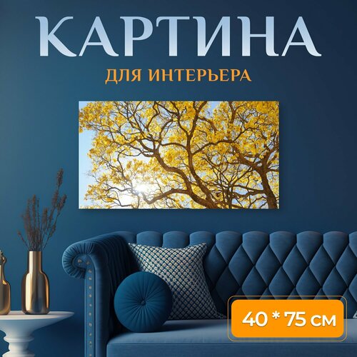 Картина на холсте "Дерево, желтый, весна" на подрамнике 75х40 см. для интерьера