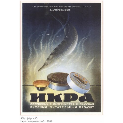 Икра, советская реклама постер 20 на 30 см, шнур-подвес в подарок
