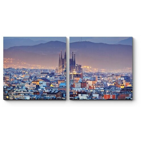 Модульная картина Величественная Барселона в сумерках200x100