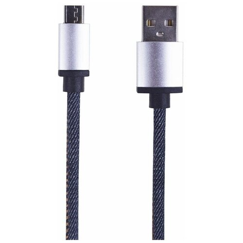 USB кабель microUSB (в джинсовой оплетке) 1 м, цвет: Синий