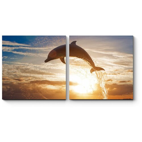 Модульная картина Завораживающий прыжок дельфина на закате 140x70