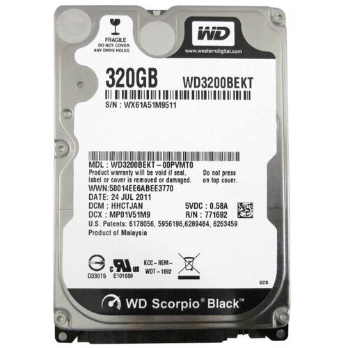 Жесткий диск Western Digital WD3200BEKT 320Gb 7200 SATAII 2,5" HDD