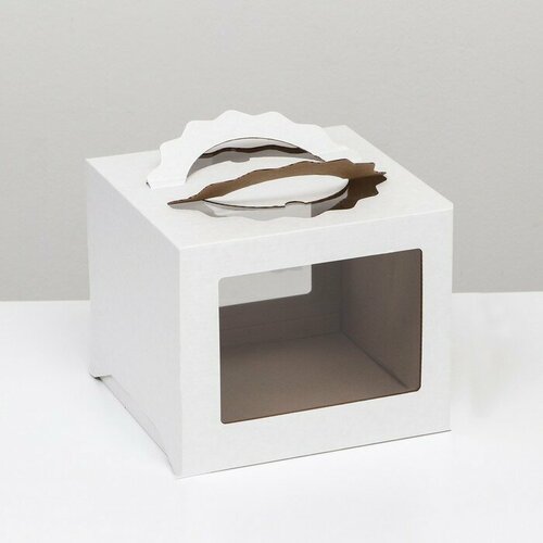 Коробка под торт 3 окна, с ручками, белая, 24 х 24 х 20 см 5 шт