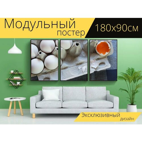 Модульный постер "Яйца, желток, холестерин" 180 x 90 см. для интерьера