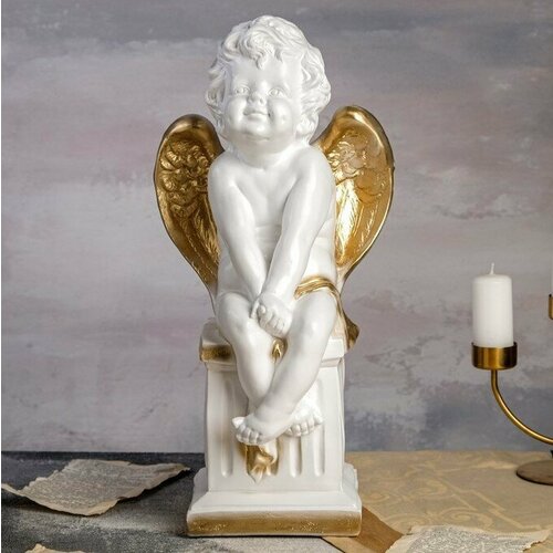 Статуэтка "Ангел на колонне", бело-золотой, 46х22х16 см Premium Gips 7551396 .