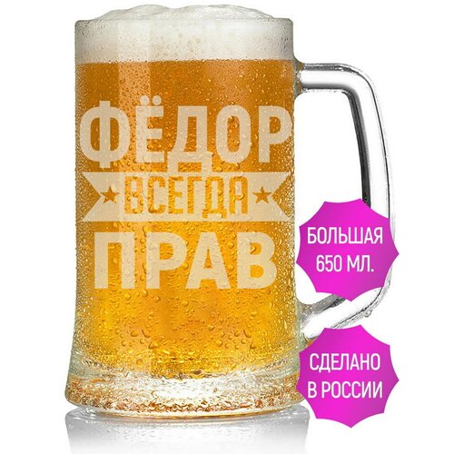 Кружка для пива Фёдор всегда прав - 650 мл.