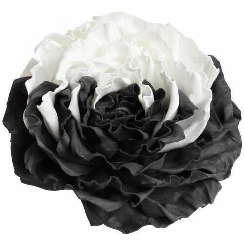 Заколка-брошь для волос/одежды/сумки большой цветок роза бело-чёрная 0122мп