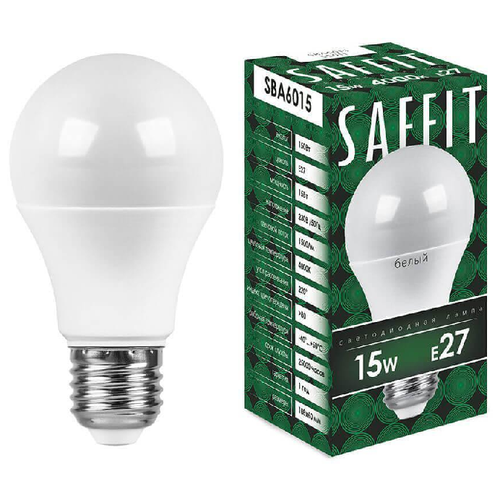 Светодиодная LED лампа Saffit ЛОН А60 E27 15W(1500Lm) 4000K 4K матовая 112x60 SBA6015 55011 (упаковка 16 штук)
