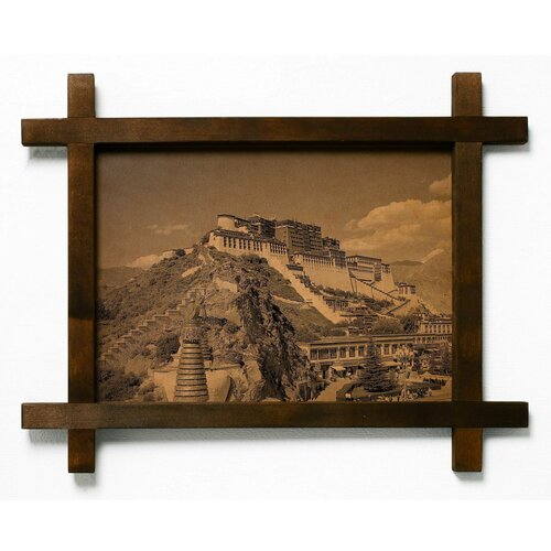 Картина Дворец Потала, гравировка на натуральной коже, интерьерная для украшения и декора на стену в деревянной раме, подарок, BoomGift