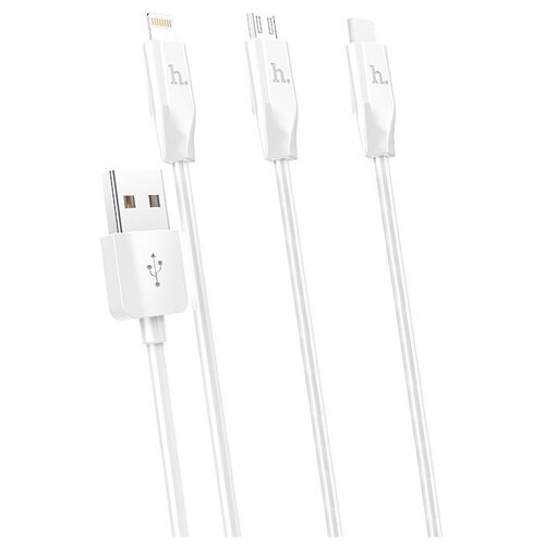 Кабель Hoco X1 Rapid 3in1 USB – microUSB/USB Type-C/Lightning, 1 м, 1 шт., белый