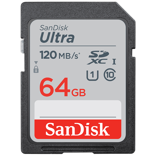 Карта памяти SanDisk SDXC 64 ГБ Class 10, UHS-I, R/W 120/10 МБ/с, черный