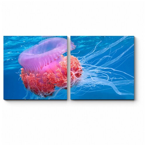 Модульная картина Розовая медуза под водой 150x75