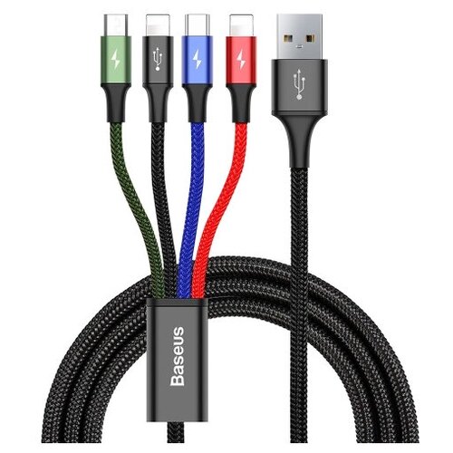 Кабель Baseus 4 in 1 Rapid Series USB - microUSB/USB Type-C/2xLightning (CA1T4-A01), 1.2 м, 1 шт., черный