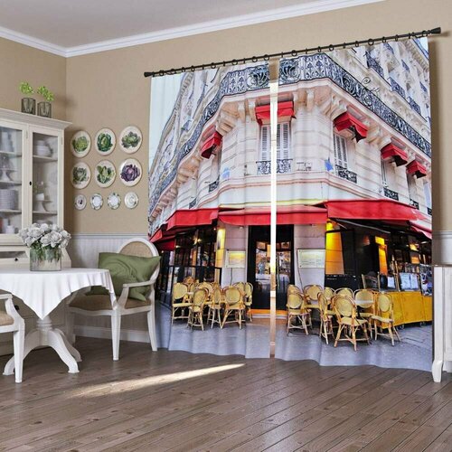 Фотошторы Уличное кафе в Париже Ш150xВ295 см. 2шт. Блэкаут на тесьме