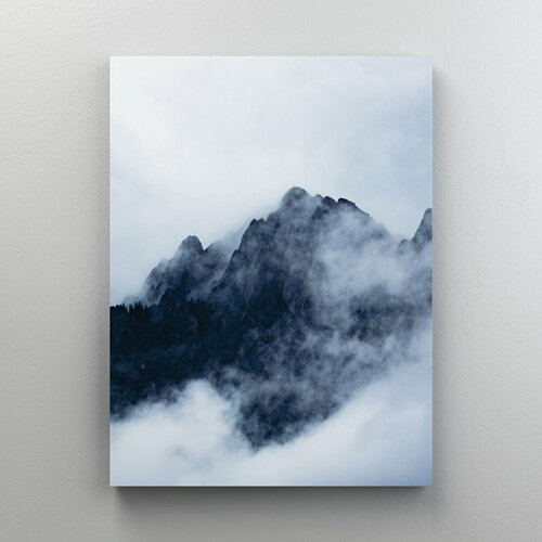 Интерьерная картина на холсте "Черная гора в тумане" пейзаж, размер 22x30 см
