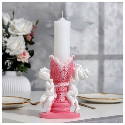 Свеча фигурная свадебная "Два ангела", 29,5х15 см, бело-розовая, 48 ч, домашний очаг