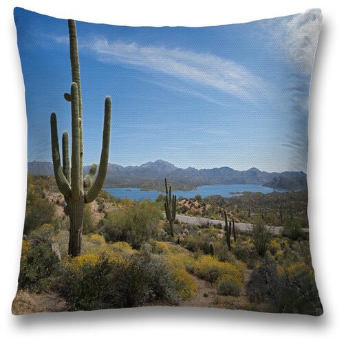 Наволочка декоративная на молнии, чехол на подушку JoyArty "Долина с кактусами" 45х45 см