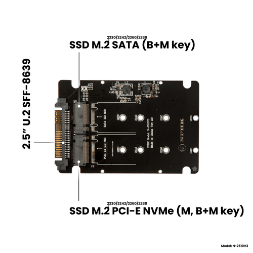 Адаптер-переходник для установки накопителей SSD M.2 SATA (B+M key) / M.2 PCIe NVMe (M key) в разъем 2.5" U.2 SFF-8639 / NFHK N-2510V3