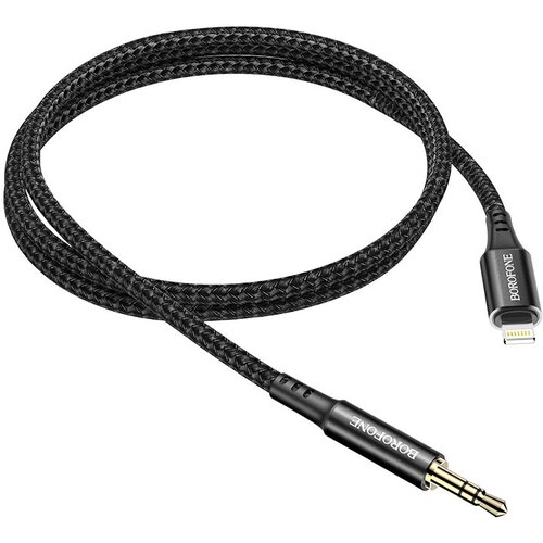 Кабель AUX, Jack 3,5mm(m) - 8 pin(m) Borofone BL7, 1.0м, круглый, ткань, алюминий, цвет: чёрный