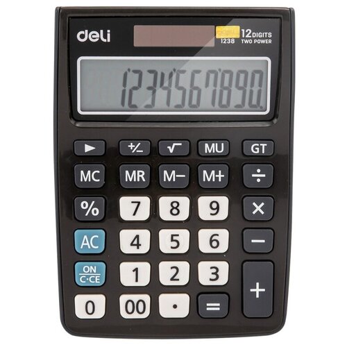 Deli Калькулятор настольный компактный Deli 12раз, дв. питание, сер E1238BLACK