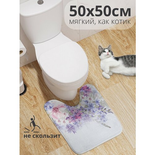 Коврик для туалета с вырезом противоскользящий JoyArty JoyArty "В цветочный мир" 50x50 см