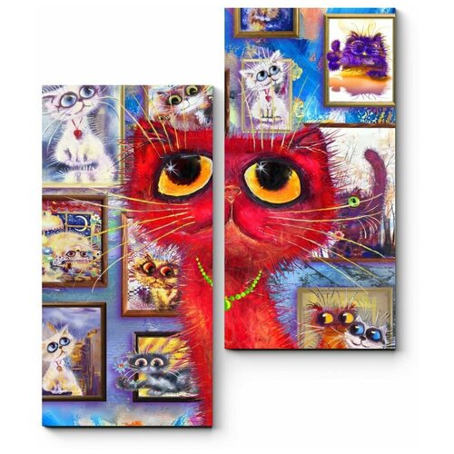 Модульная картина Красный кот гуляет по галерее 90x113