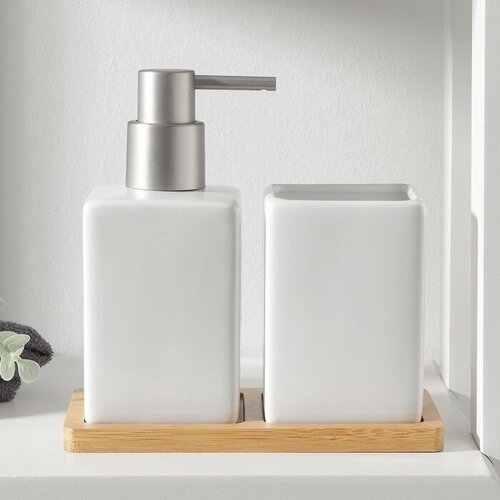 SAVANNA Набор аксессуаров для ванной комнаты SAVANNA Square, 3 предмета (дозатор для мыла, стакан, подставка), цвет белый
