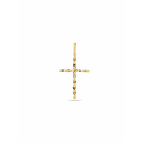 Крестик Кристалл Мечты, желтое золото, 585 проба, бриллиант, размер 2.2 см.