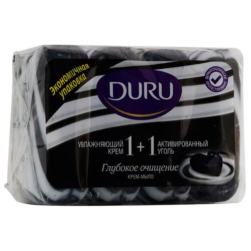 DURU Крем-мыло кусковое 1+1 Активированный уголь без аромата, 4 шт., 90 мл, 90 г