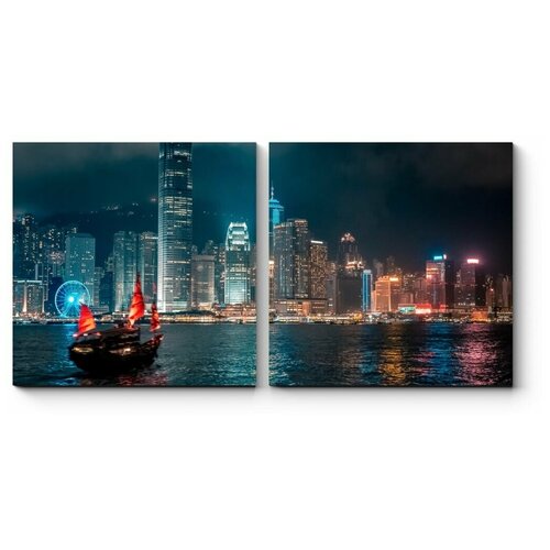 Модульная картина Ночные огни Гонконга110x55